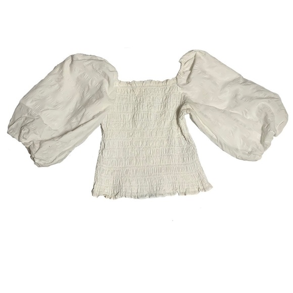 Anthropologie | Tops | Anthropologie White Puff Sleeve Smocked ...